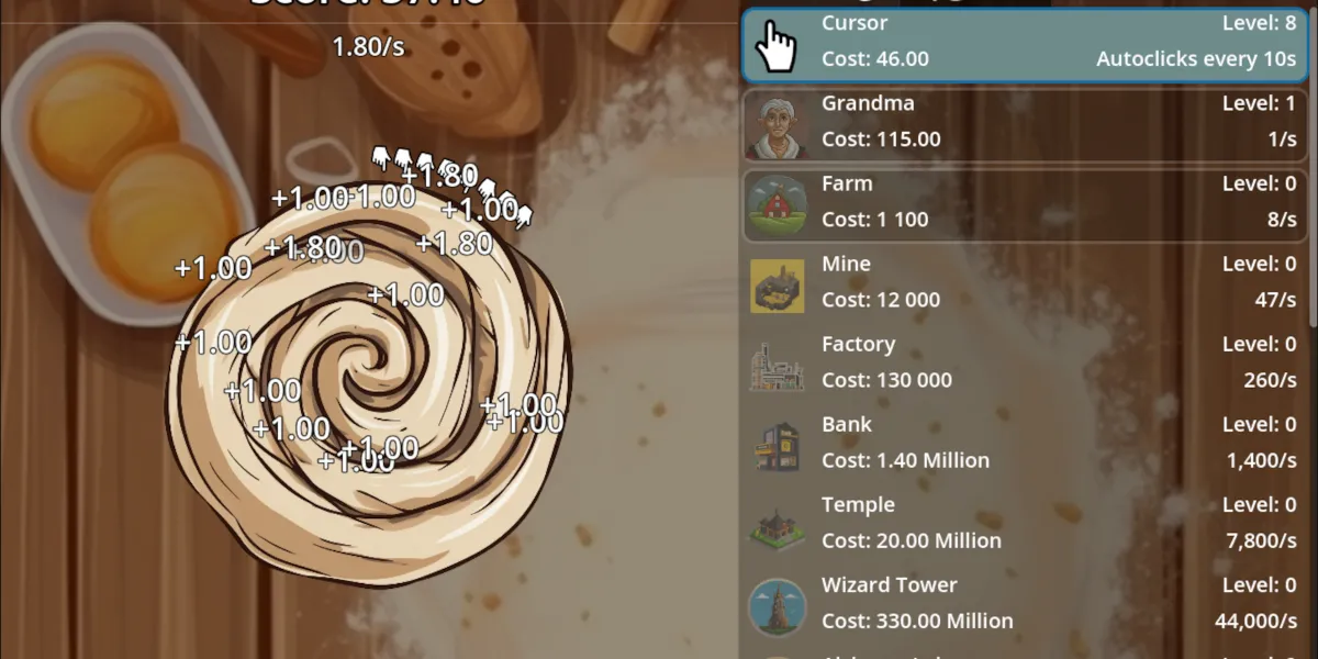 Some parts of a cookie clicker clone in Godot - Drygast.NET